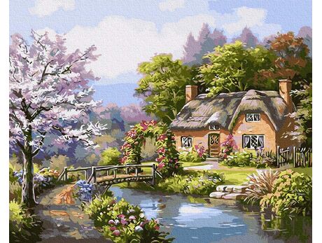 Cottage by the river, 40x50 cm - DIY Paint by numbers - iPicasso